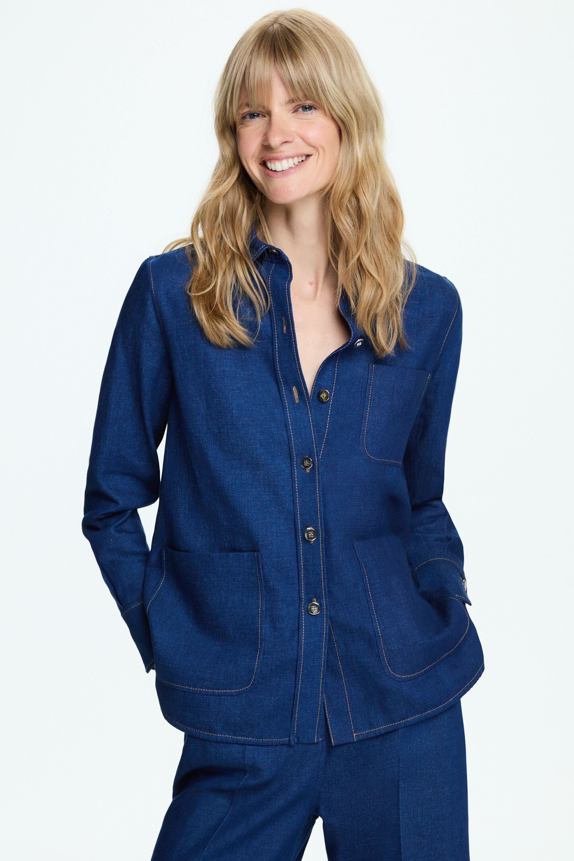 Chaqueta recta de denim azul índigo - CH Carolina Herrera Chile