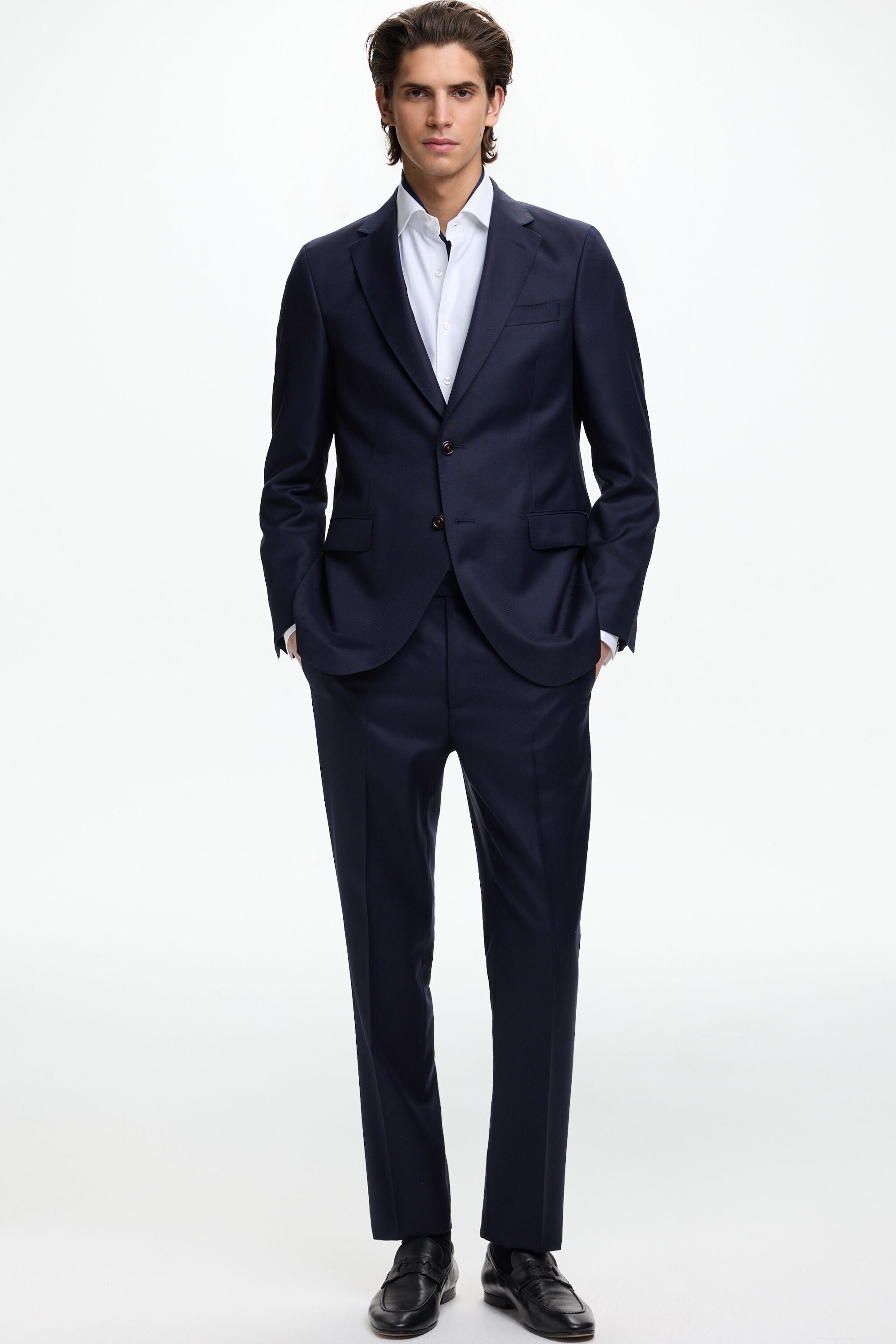 Textured wool knit classic fit suit jacket navy - CH Textured wool knit classic fit suit jacket navy - CH