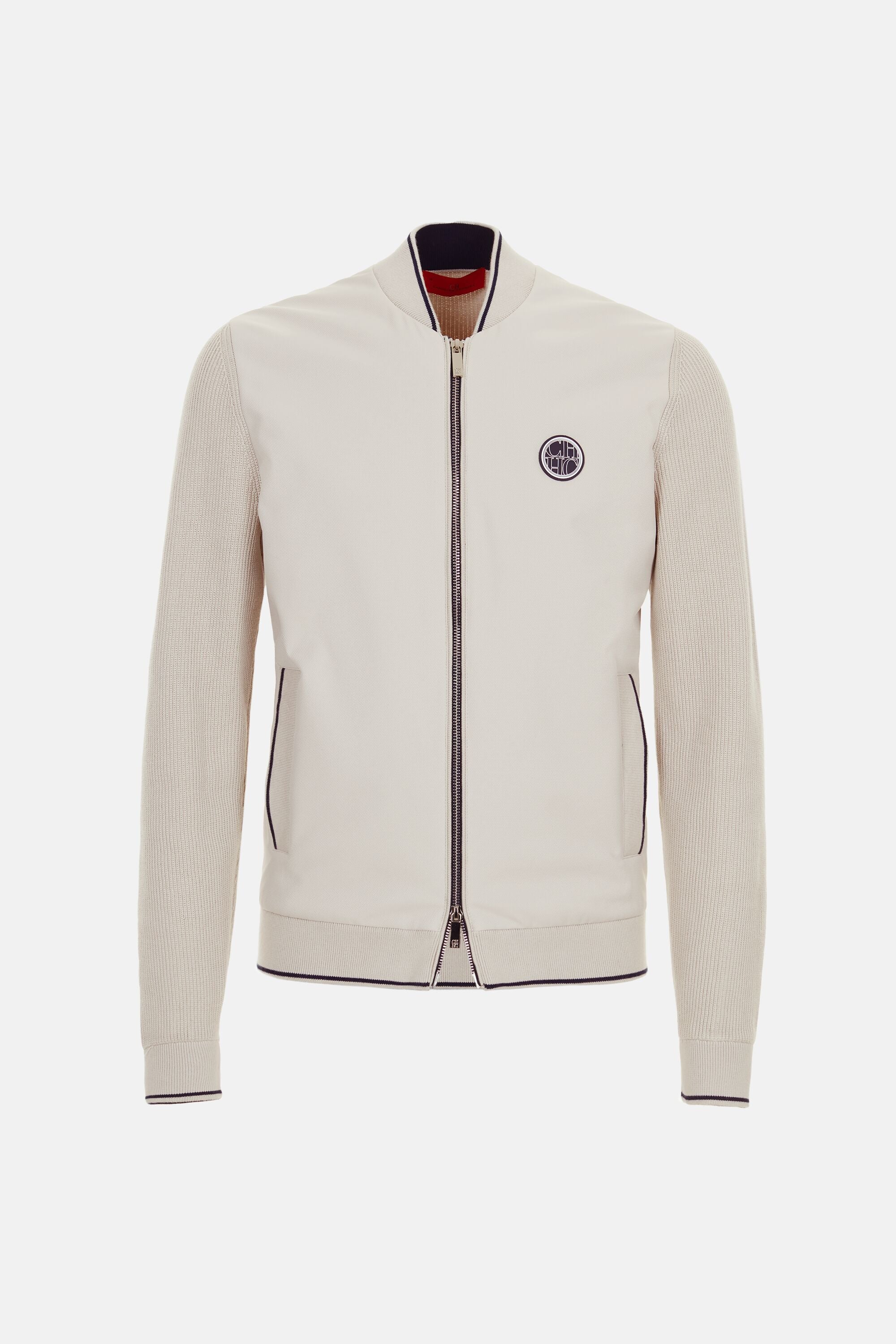 Knit and Textured Nylon Bomber Jacket stone - CH Carolina Knit and Textured Nylon Bomber Jacket stone - CH Carolina