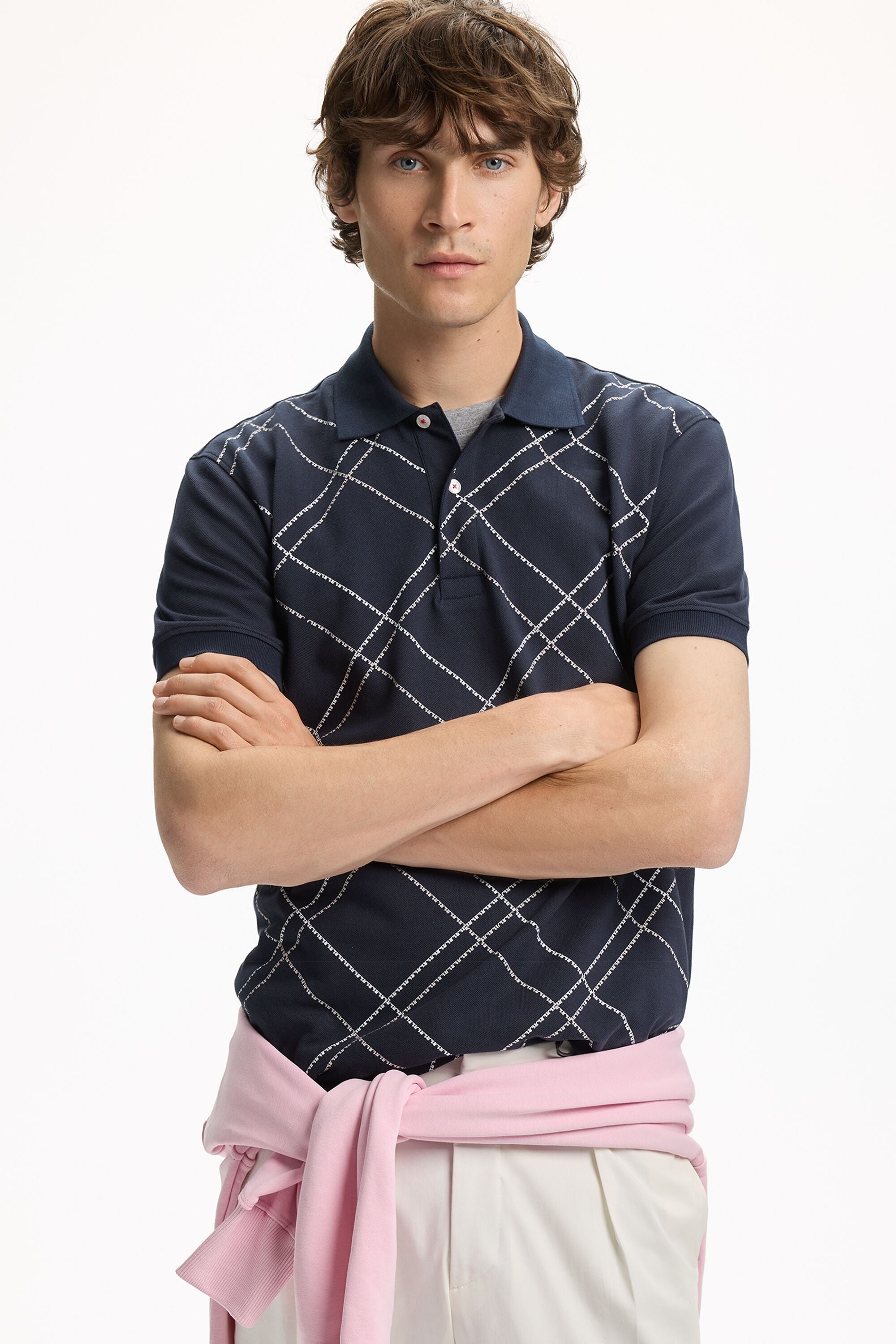 CH Checkered Print Piqué Polo Shirt navy - CH Carolina Herrera United ...