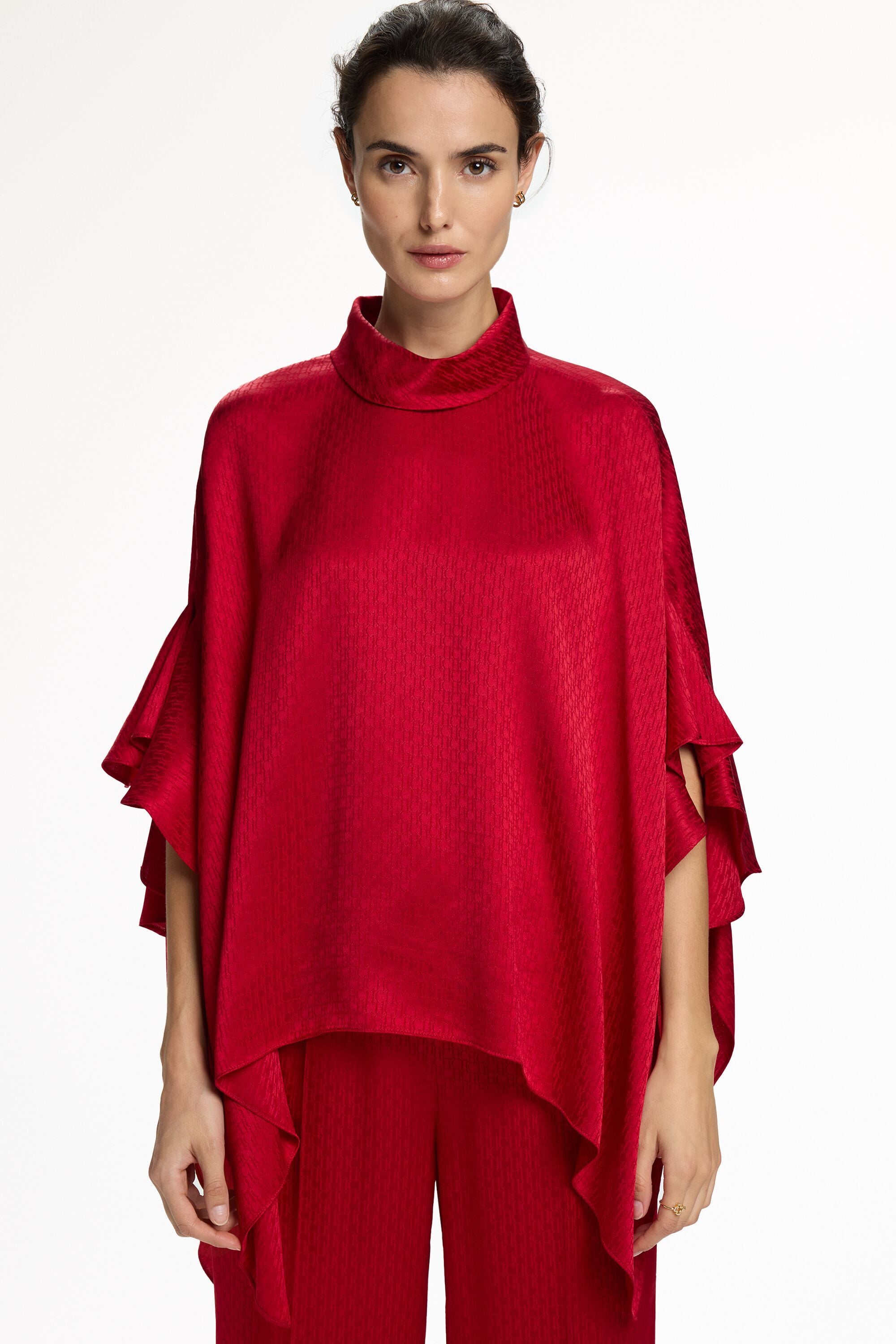 Top Cuadrado de Jacquard CH con Volantes rojo - CH Carolina Herrera México