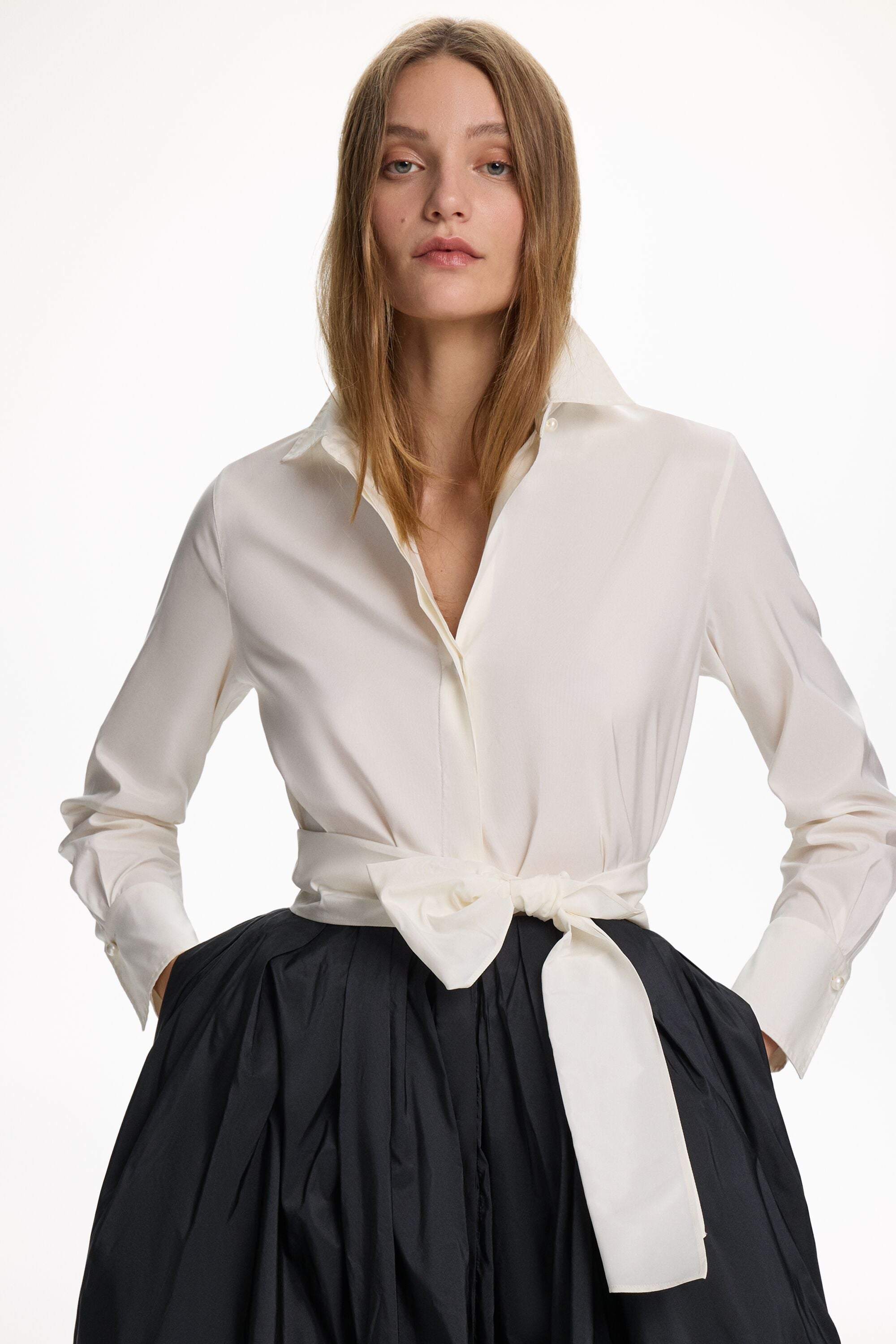 Taffeta Fitted Shirt with Sash ivory - CH Carolina Herrera United States