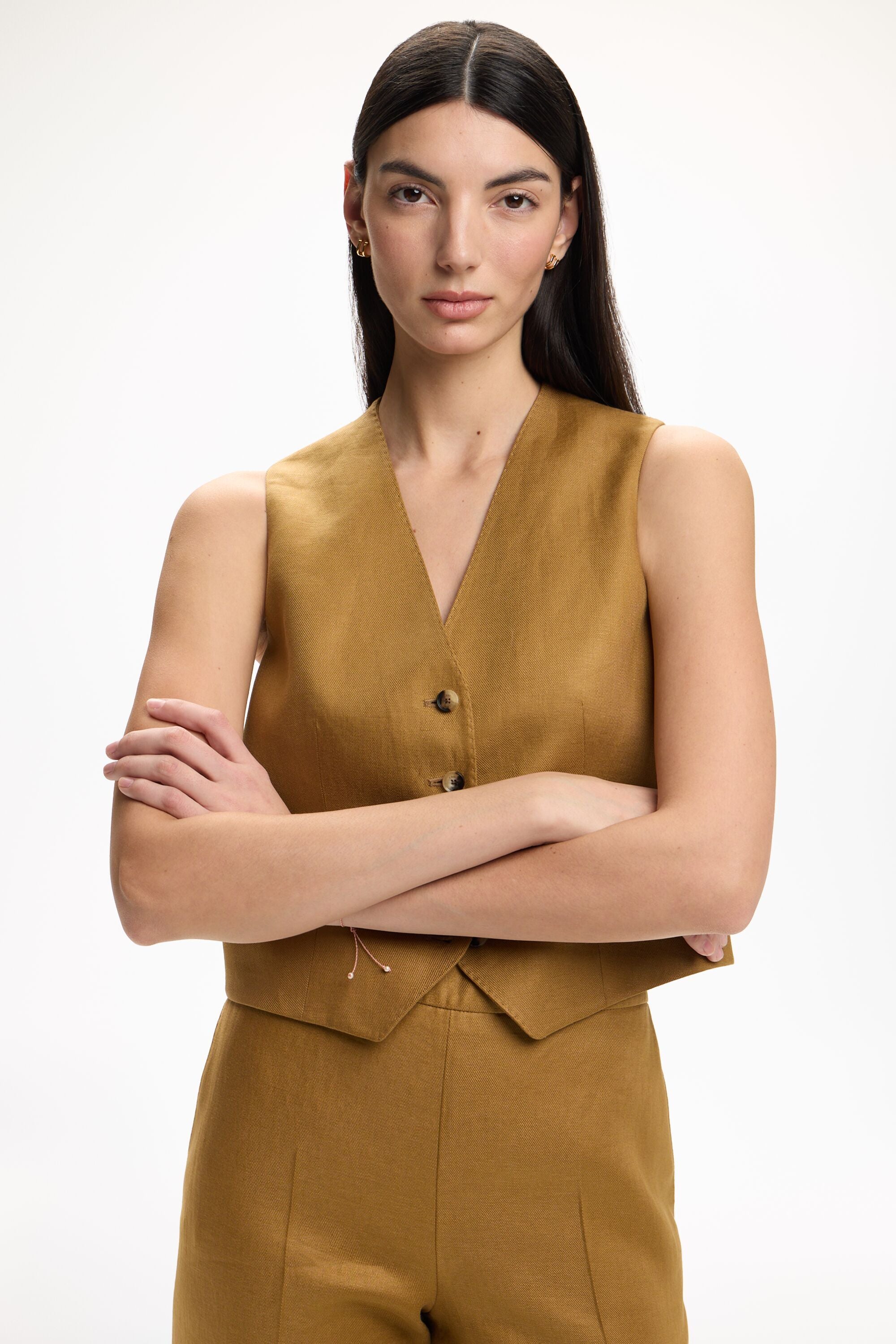 Linen Fitted Vest camel - CH Carolina Herrera United States