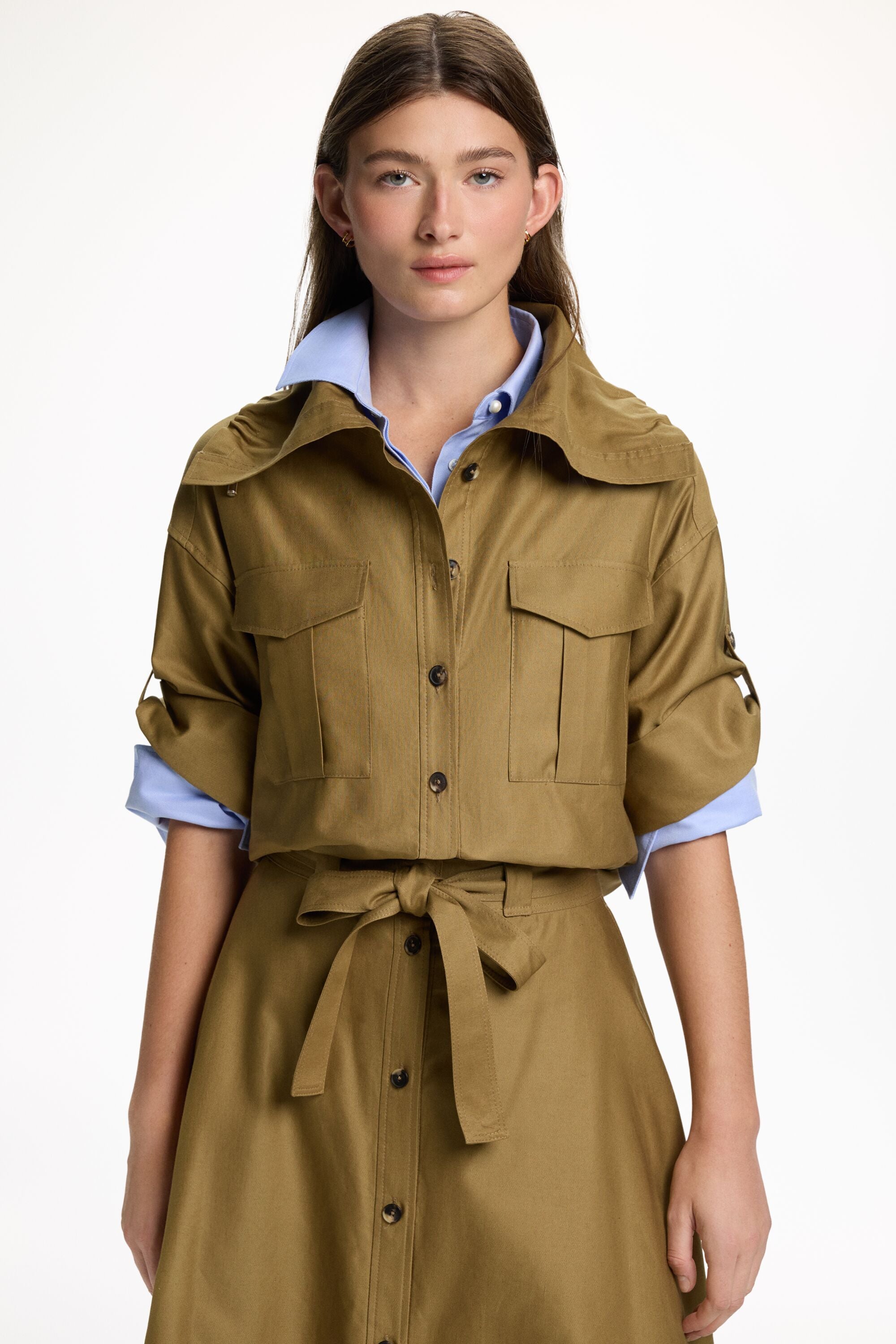 Short-Sleeved Twill Safari Jacket green - CH Carolina Herrera United States