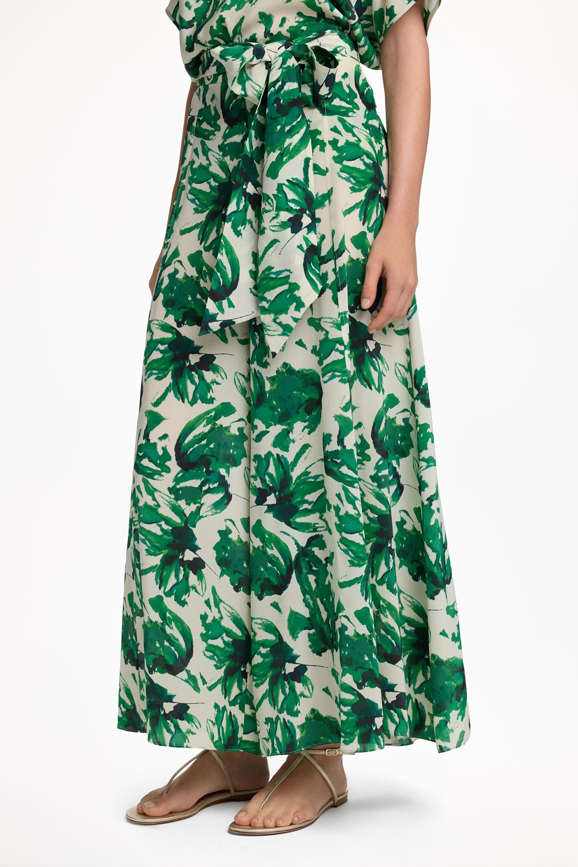 Print Crepé de Chine A-Line Culottes ivory/green - CH Carolina Herrera ...