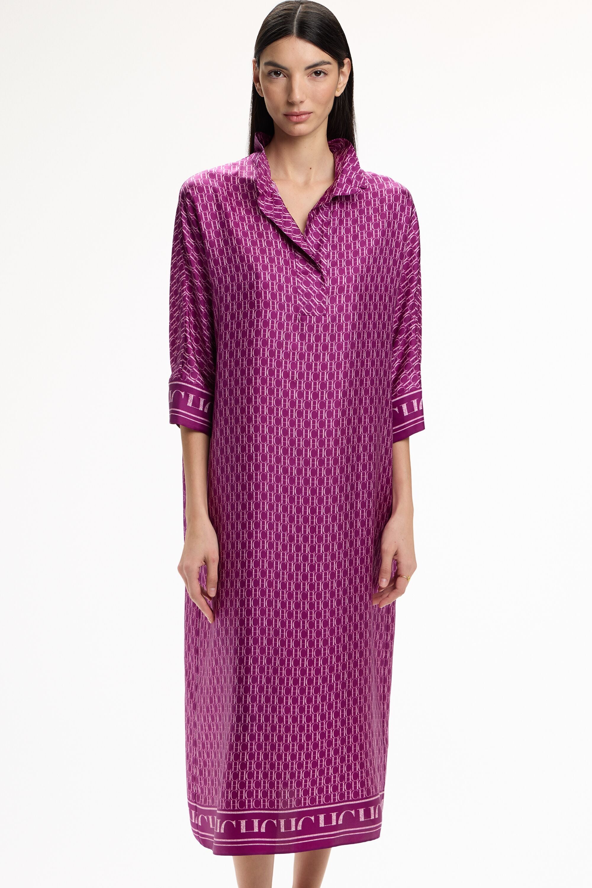 CH Print Silk Twill Kaftan Dress fuchsia - CH Carolina Herrera United ...